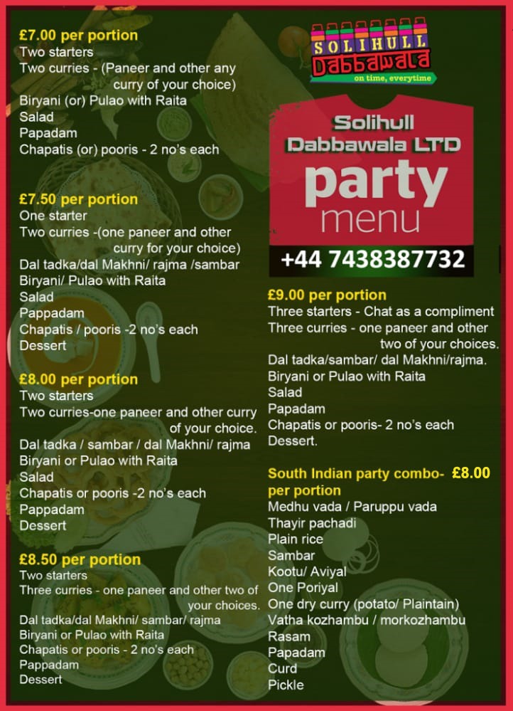 Party Menu – Welcome