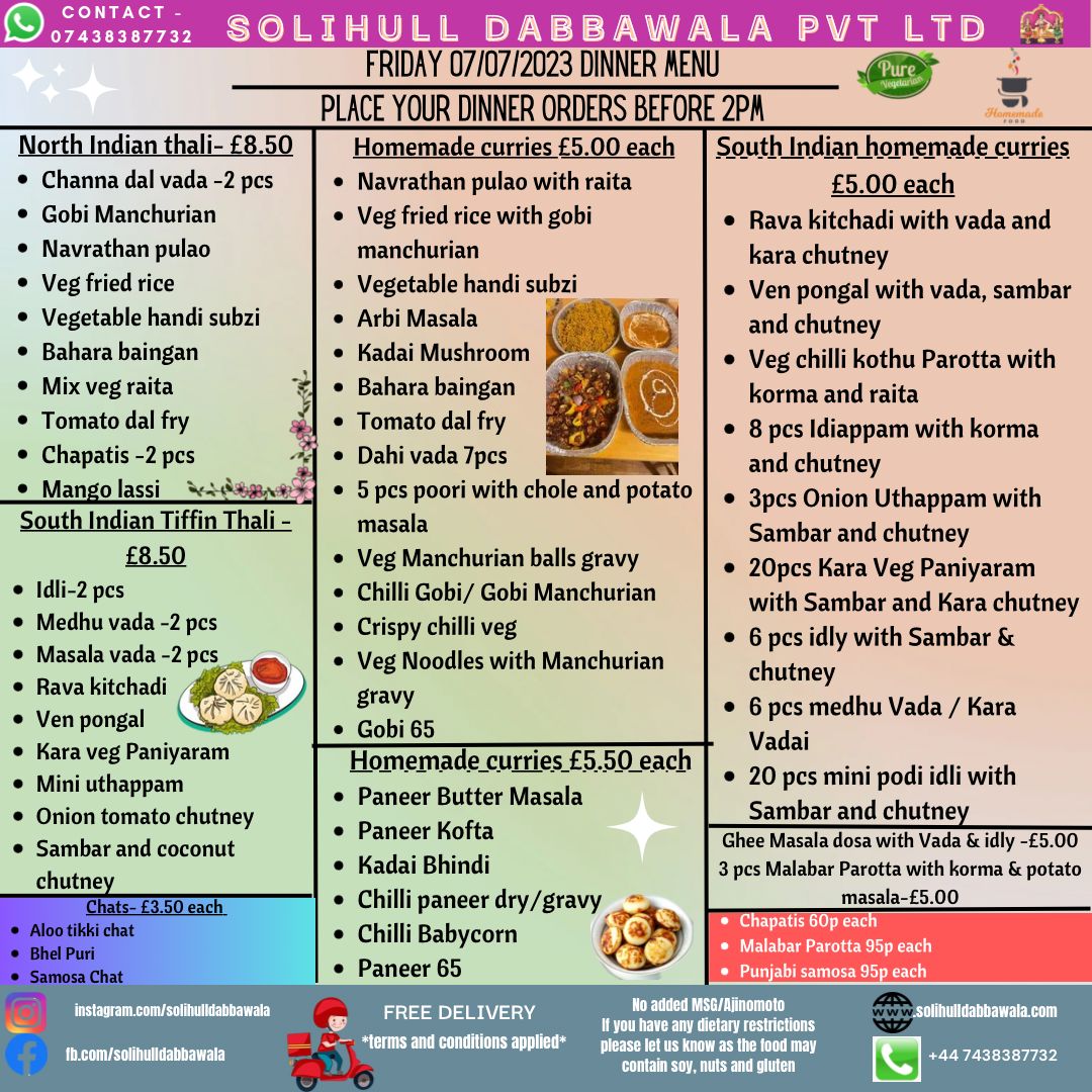 Friday 07/07/2023 dinner menu – Welcome