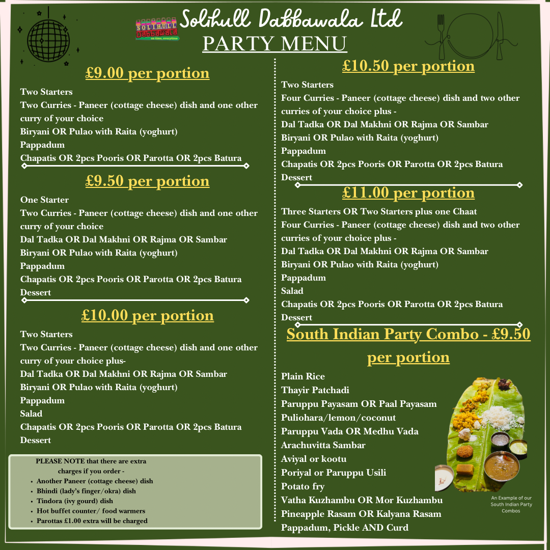 Food catering /Party Combo Menu prices – Welcome